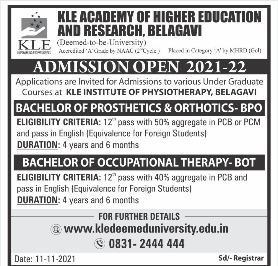 Bachelor of Prothotics & Orthotics & Bachelor of Occupational Therapy ...